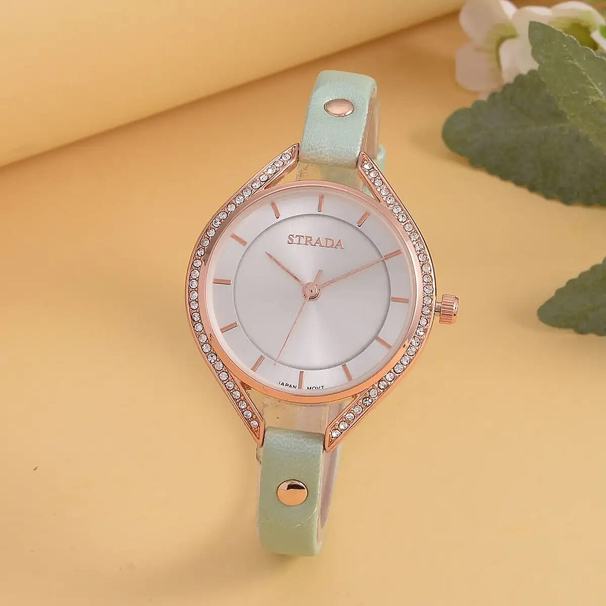 Buy Strada Japanese Movement White Austrian Crystal Watch with Green ...