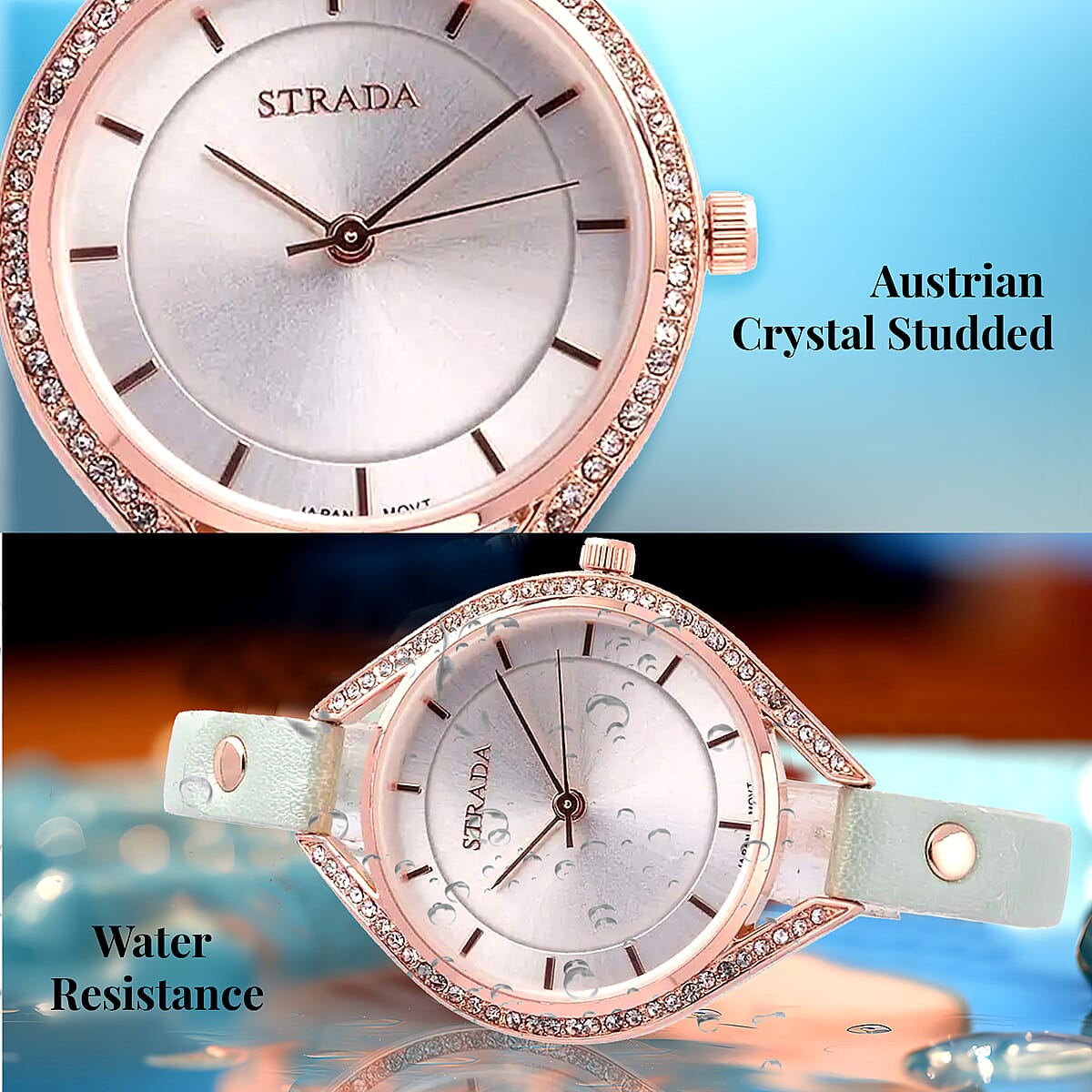 Buy Strada Japanese Movement White Austrian Crystal Watch with Green ...