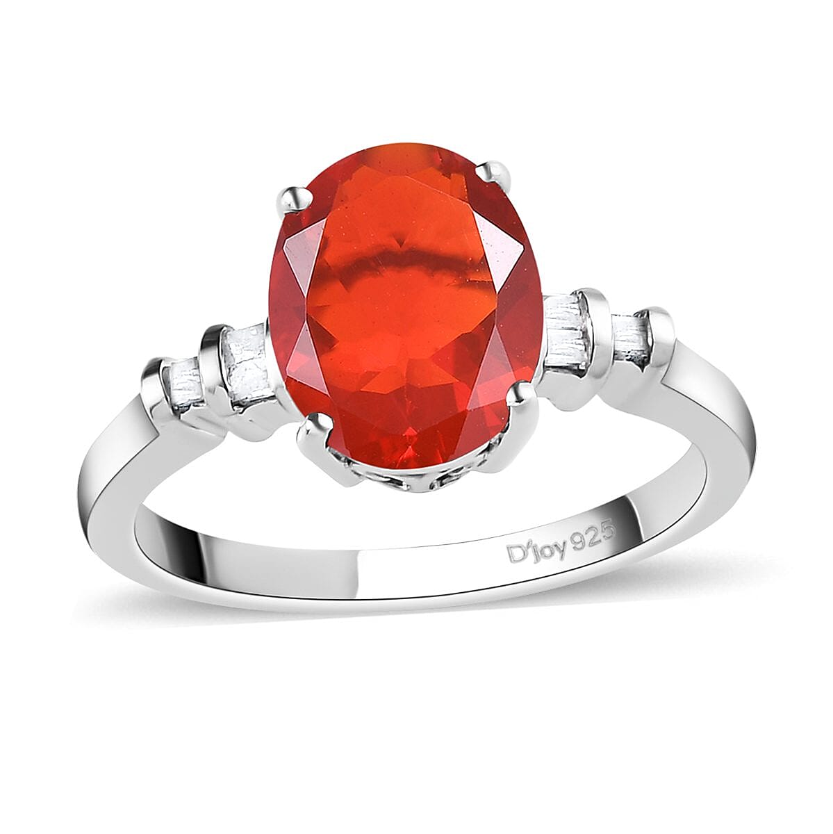 Buy Doorbuster Mexican Cherry Fire Opal and Diamond Ring in Platinum Over Sterling Silver 2.25 ...
