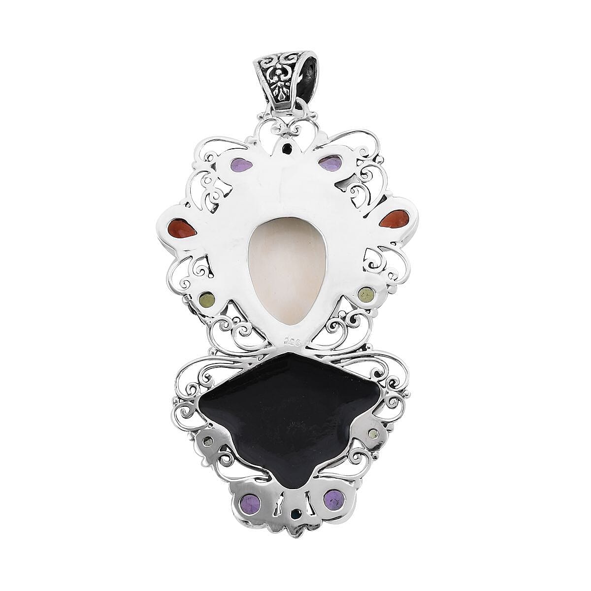 Buy Bali Goddess Carved Bone and Multi Gemstone Pendant in Sterling ...
