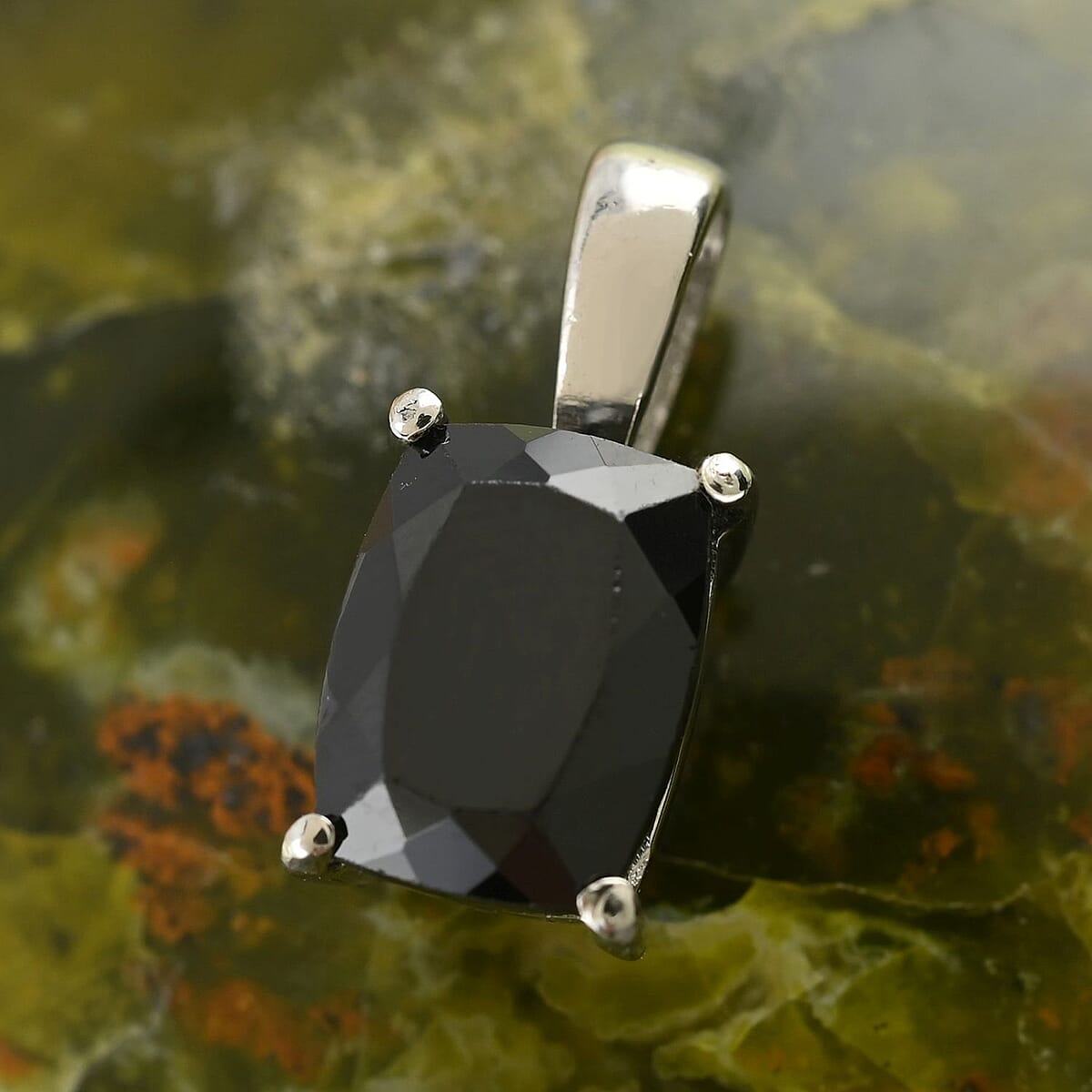 Buy Natural Thai Black Spinel Solitaire Pendant in Stainless Steel 1.40 ...
