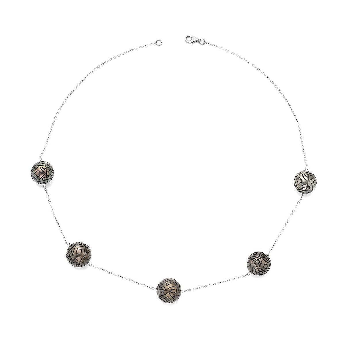 Buy Tahitian Pearl Station Necklace 18 Inches in Rhodium Over Sterling ...