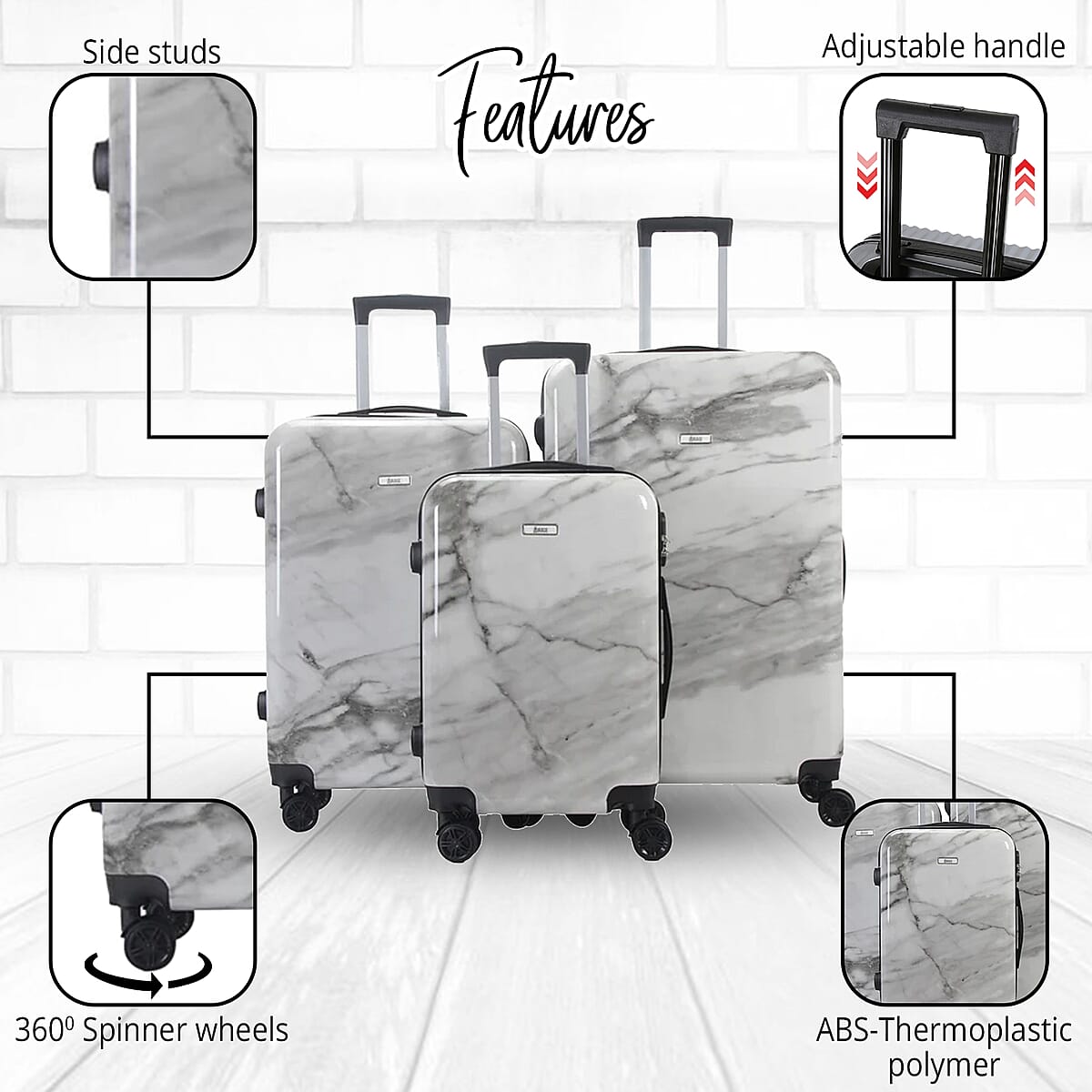 Buy Mirage-Tanya 3 Piece White Marble Luggage Set with 360 Dual ...