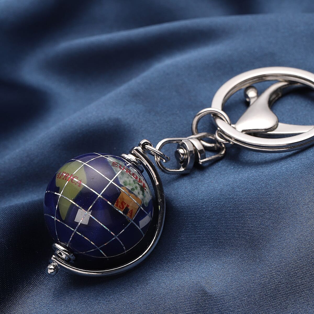 Buy Multi Gemstone Globe Keychain in Silvertone 50.00 ctw at ShopLC.