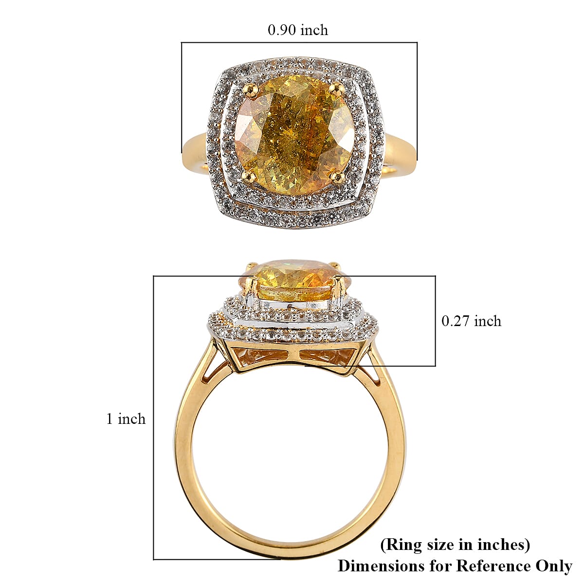 Buy Picos Altos Yellow Sphalerite and White Zircon Double Halo Ring in Vermeil YG Over Sterling ...
