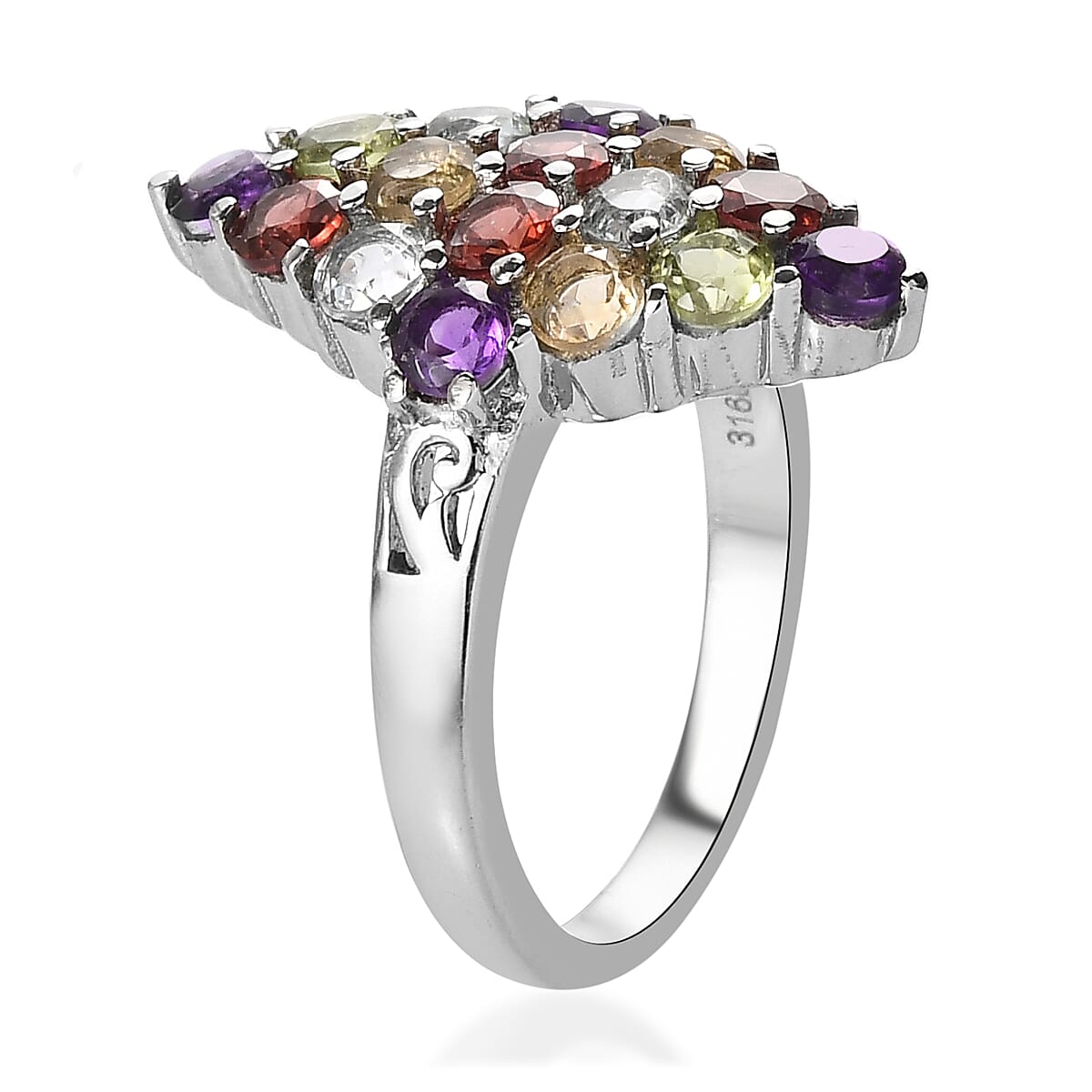 Buy Multi Gemstone Cluster Ring in Stainless Steel (Size 6.0) 1.85 ctw ...