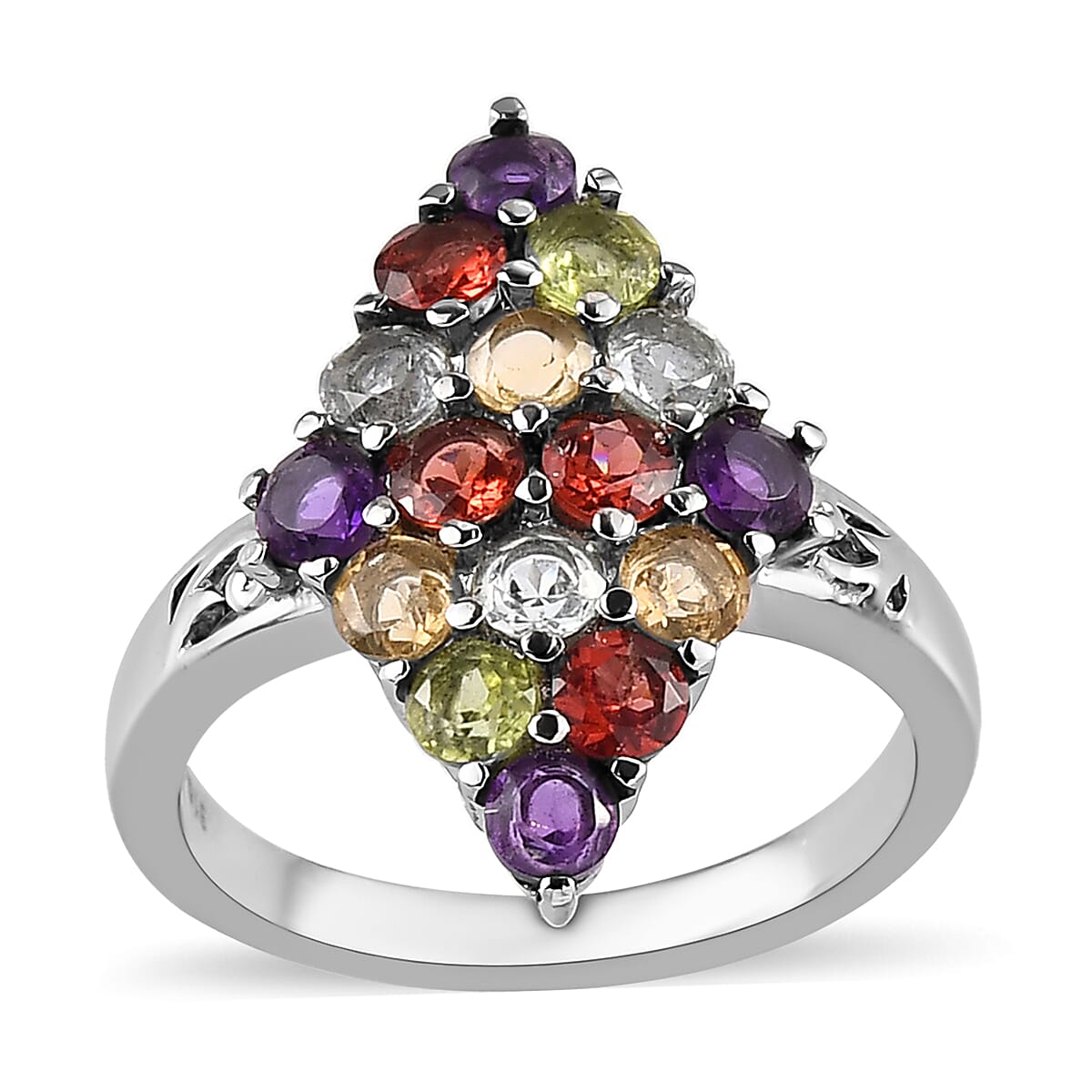 Buy Multi Gemstone Cluster Ring in Stainless Steel (Size 8.0) 1.85 ctw ...