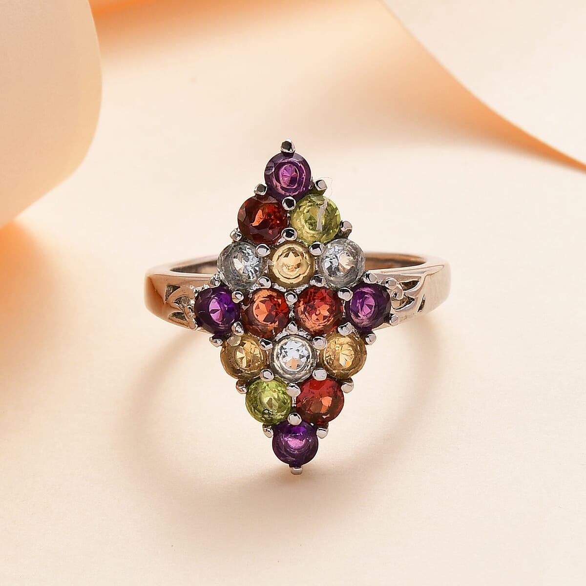 Buy Multi Gemstone Cluster Ring in Stainless Steel (Size 8.0) 1.85 ctw ...