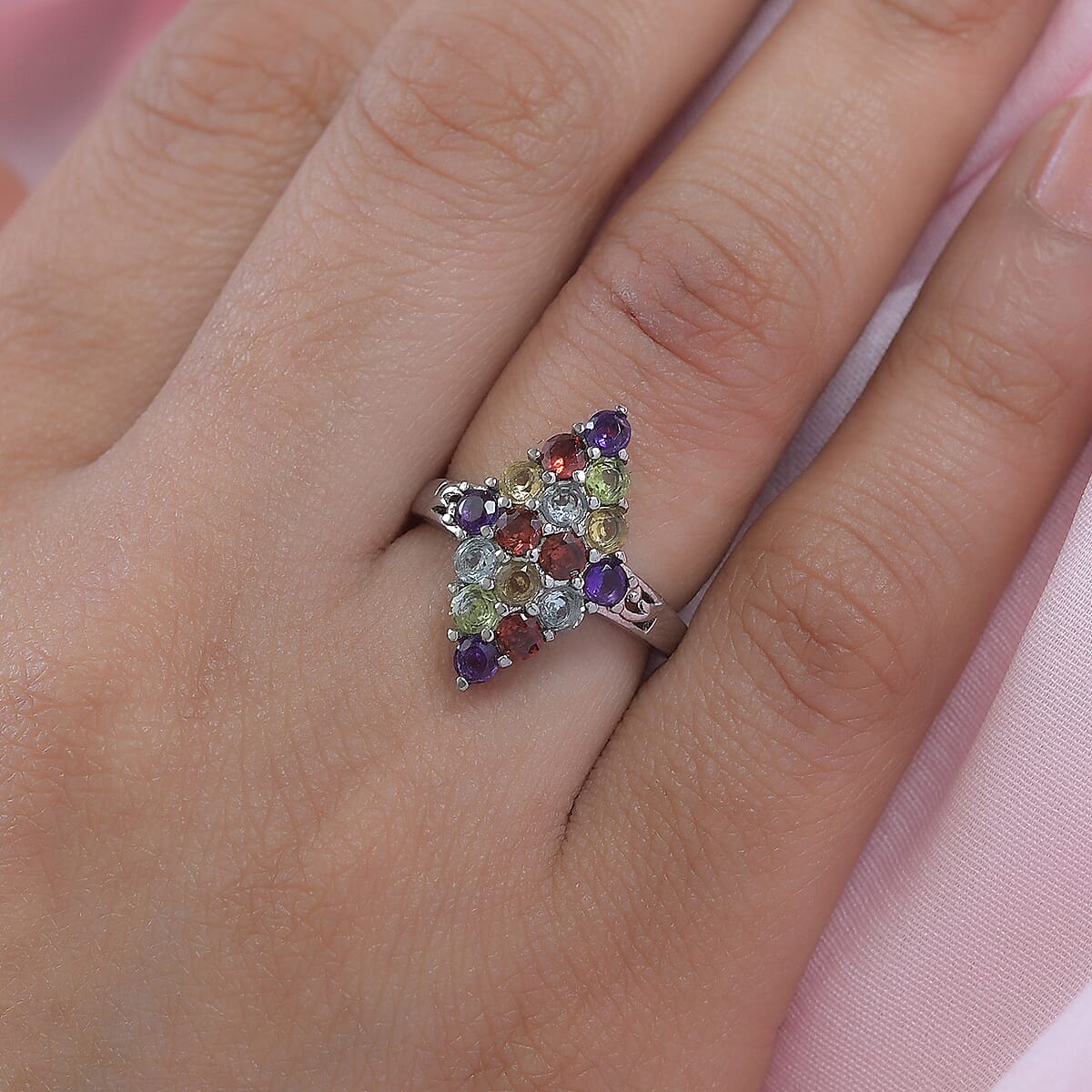 Buy Multi Gemstone Cluster Ring in Stainless Steel (Size 8.0) 1.85 ctw ...