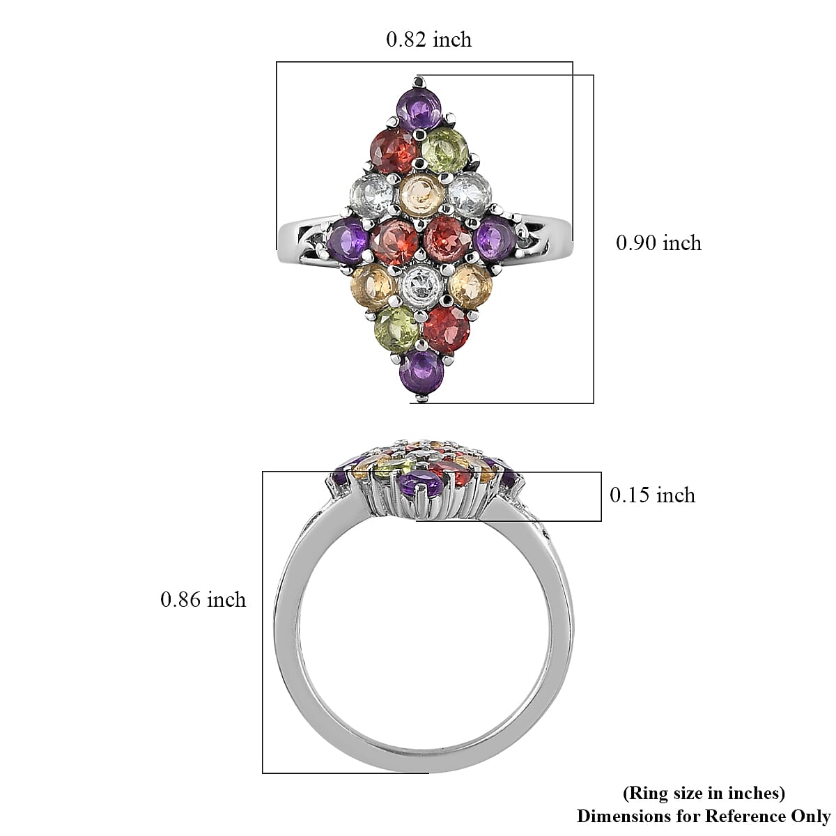 Buy Multi Gemstone Cluster Ring in Stainless Steel (Size 8.0) 1.85 ctw ...