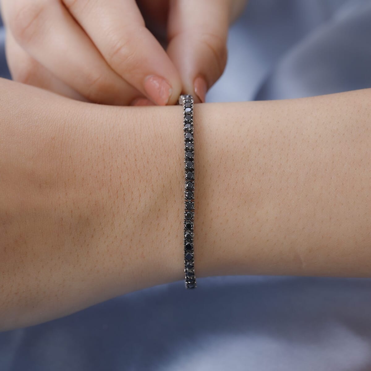 Buy Premium Black Diamond Tennis Bracelet In Platinum Over Sterling