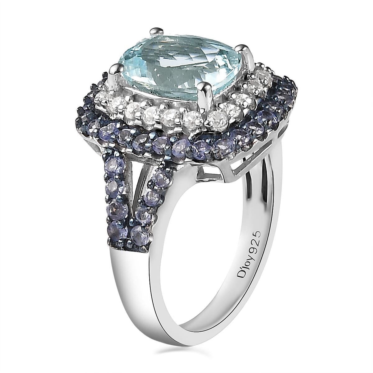 Buy Premium Mangoro Aquamarine, Multi Gemstone Cocktail Ring in Rhodium ...
