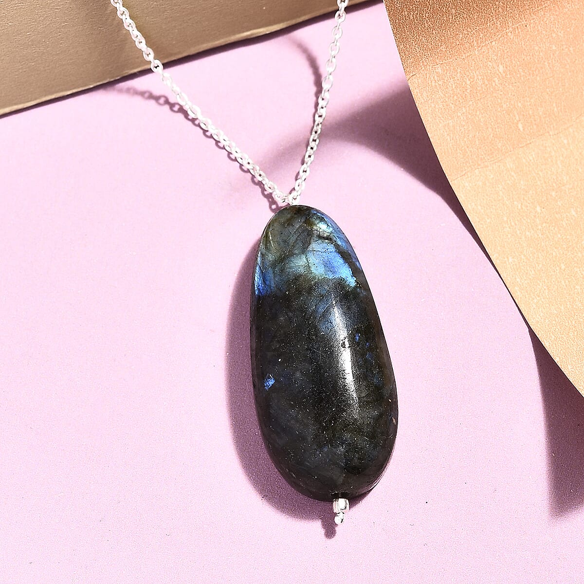 Buy Malagasy Labradorite Long Pear Shape Necklace 20 Inches in Sterling Silver 50.00 ctw at ShopLC.