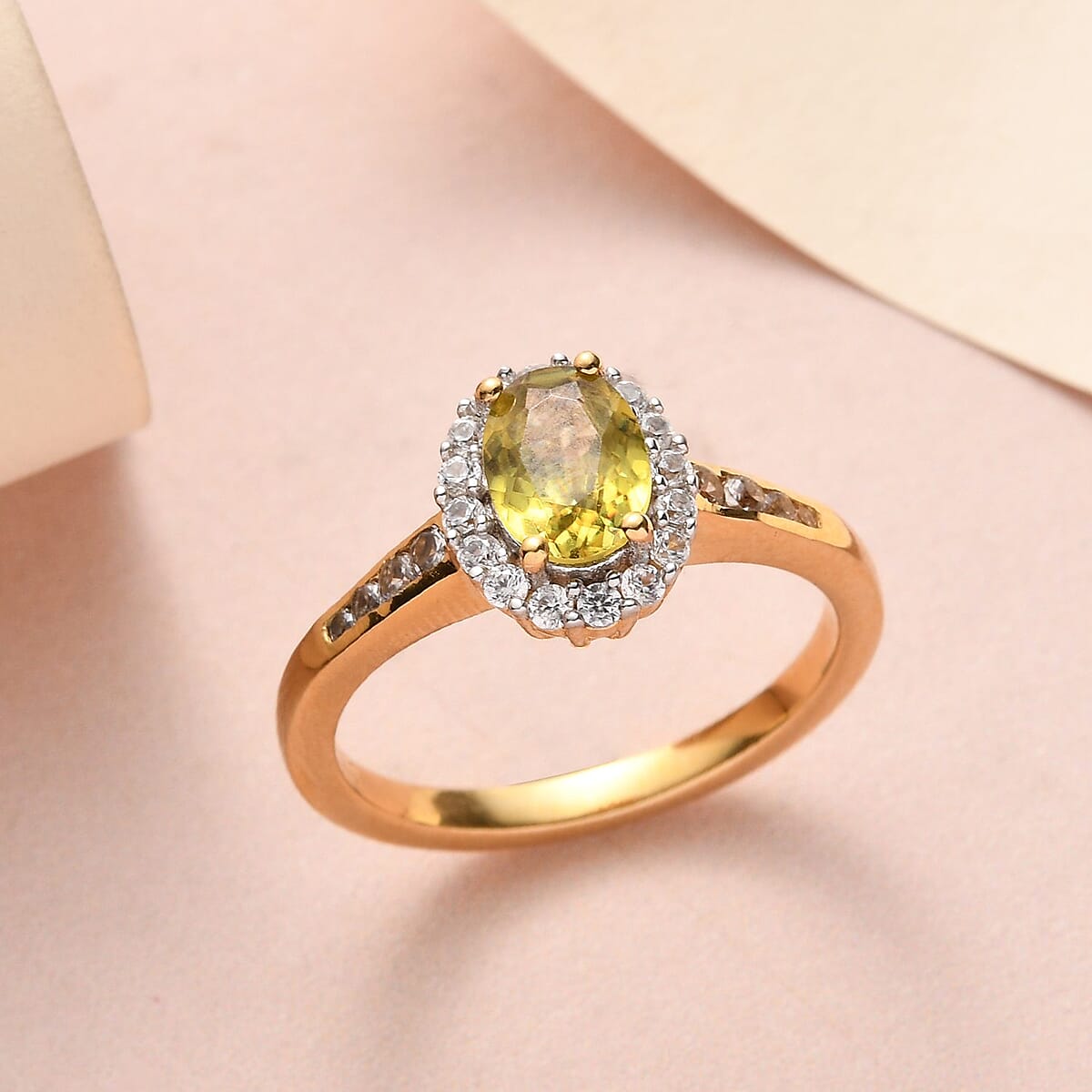 Buy AAA Sava Sphene, Natural White Zircon and Coffee Zircon Halo Ring ...