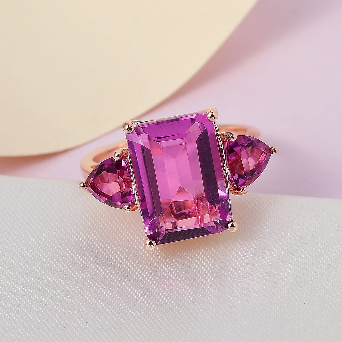 Buy African Lilac Quartz (Triplet) 3 Stone Ring in Vermeil Rose Gold ...