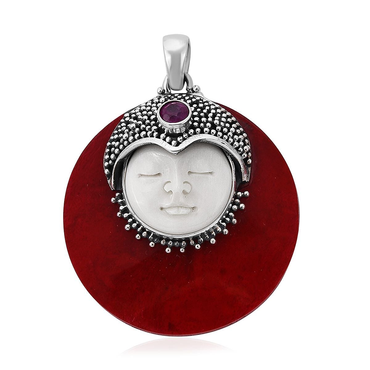 Buy Bali Goddess Carved Bone and Multi Gemstone Pendant in Sterling ...