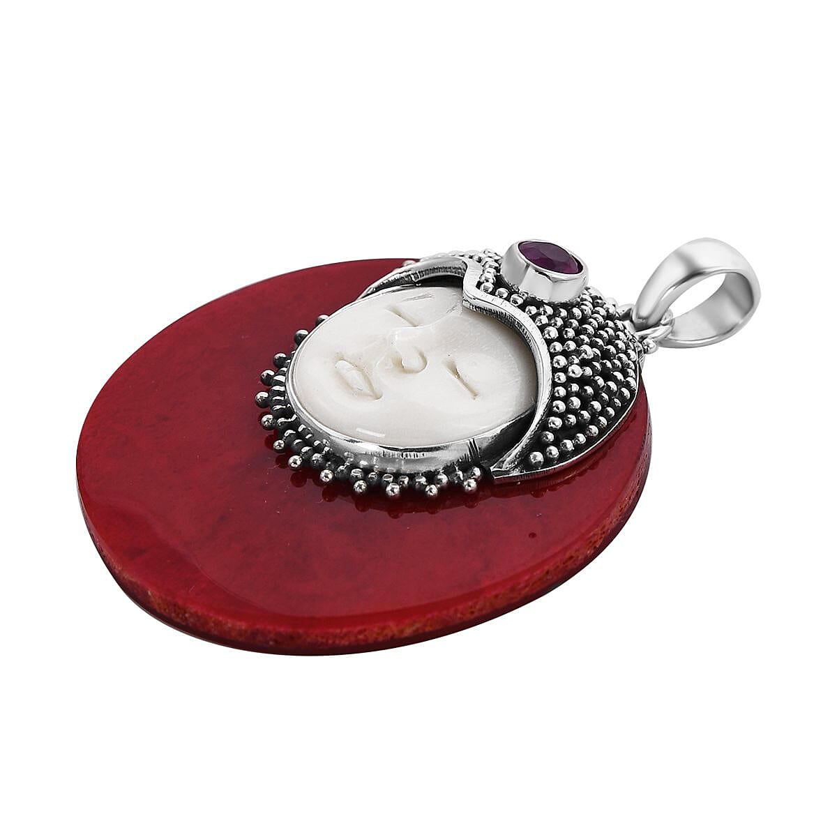 Buy Bali Goddess Carved Bone and Multi Gemstone Pendant in Sterling ...