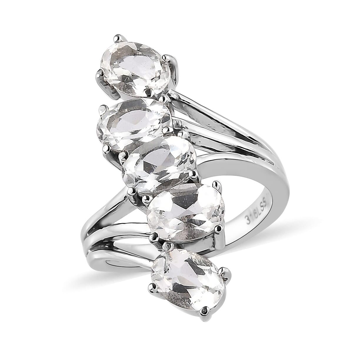 Buy White Topaz 5 Stone Ring in Stainless Steel 4.75 ctw at ShopLC.