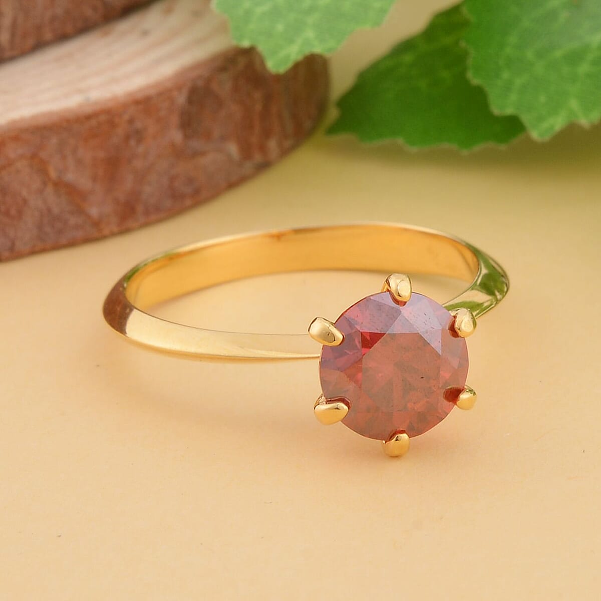 Buy Luxury Red Moissanite Solitaire Ring in Vermeil Yellow Gold Over ...