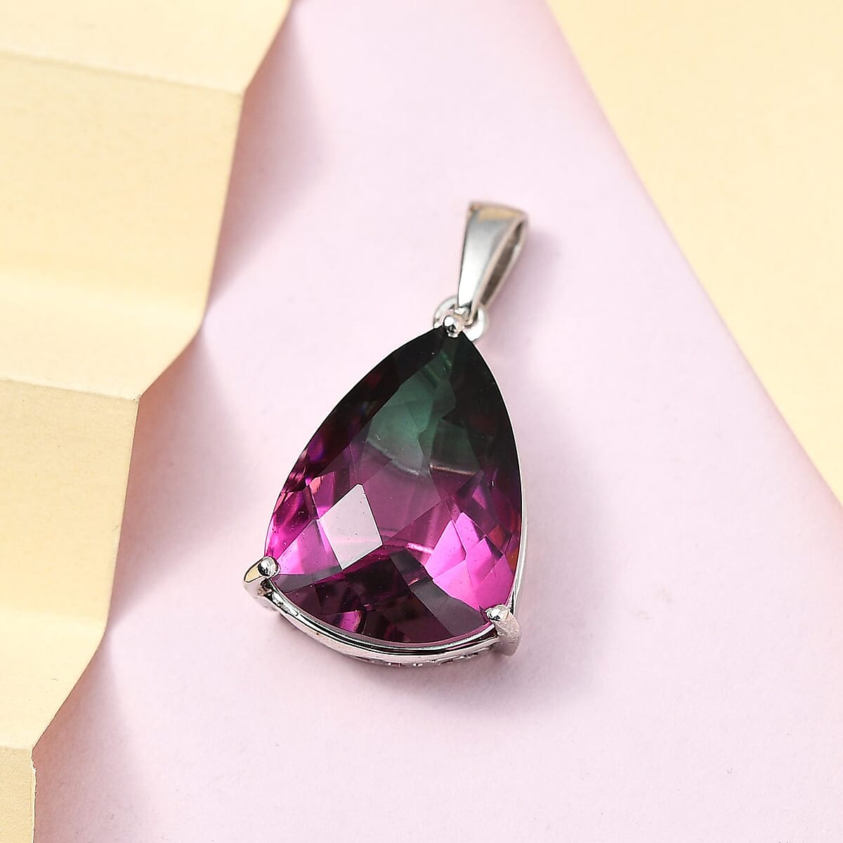 Buy Watermelon Quartz (Triplet) Solitaire Pendant in Platinum Over ...