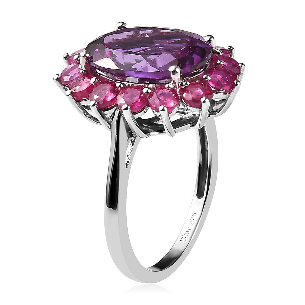 Buy Lab Grown Color Change Sapphire and Niassa Ruby (FF) Floral Ring in ...