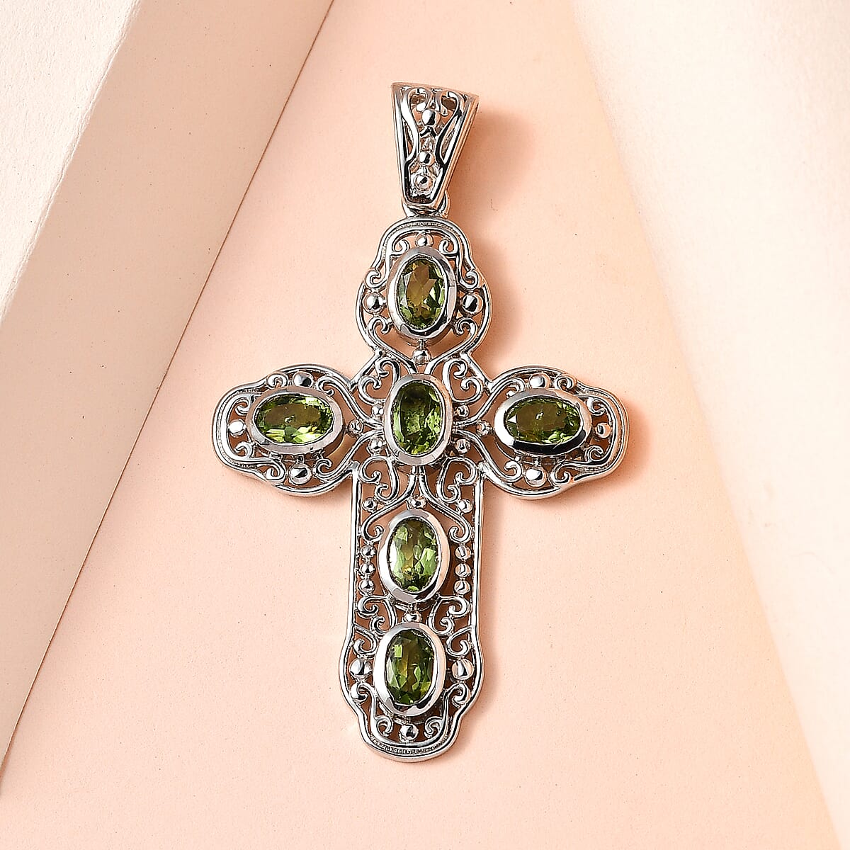 Buy Peridot Cross Pendant in Platinum Over Copper with Magnet 2.65 ctw ...