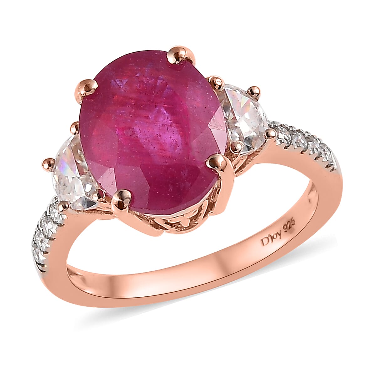 Buy Ilakaka Hot Pink Sapphire (FF) and Moissanite Ring in Vermeil Rose ...