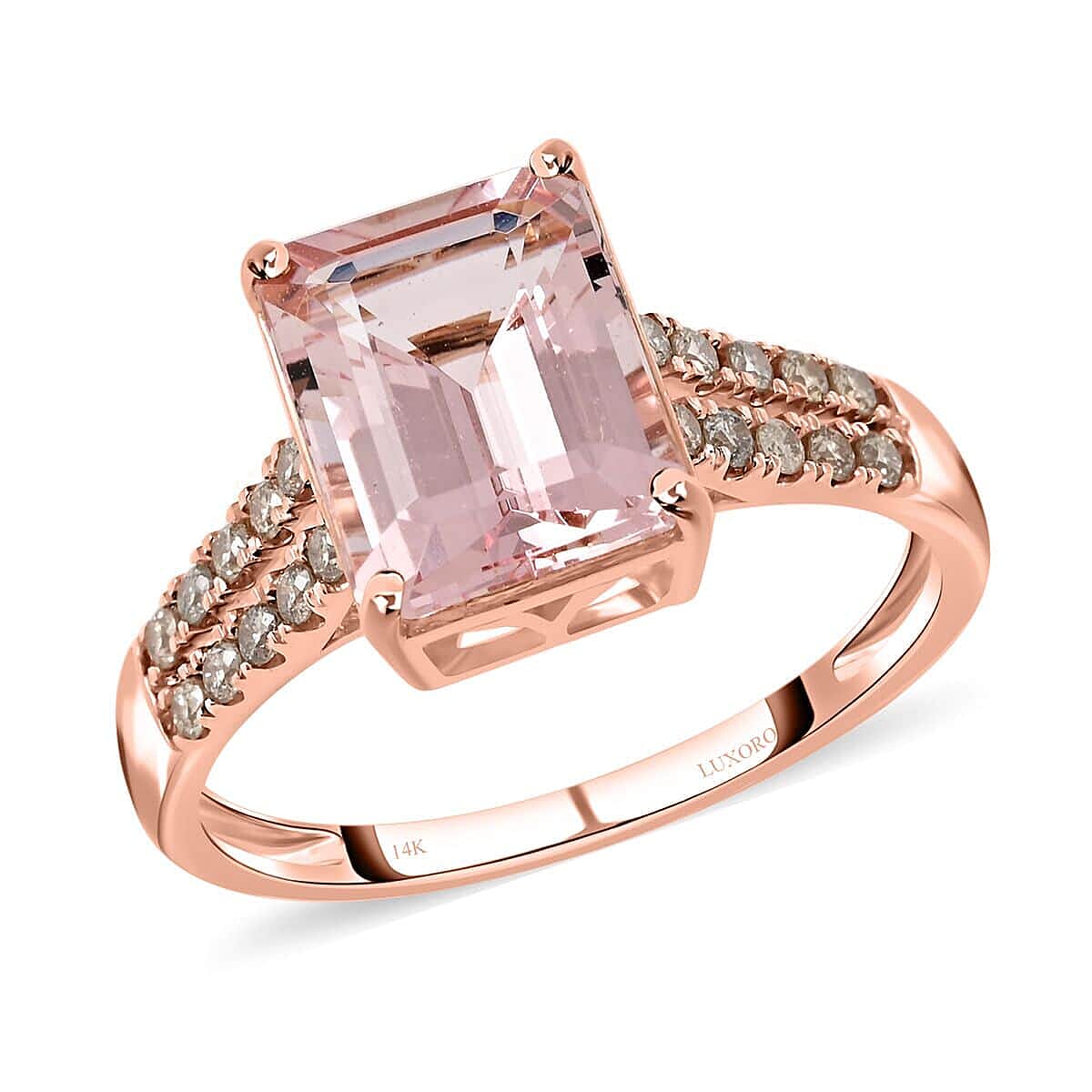 Buy Luxoro 14K Rose Gold AAA Pink Morganite and G-H I2 Diamond Ring 3.15 ctw at ShopLC.