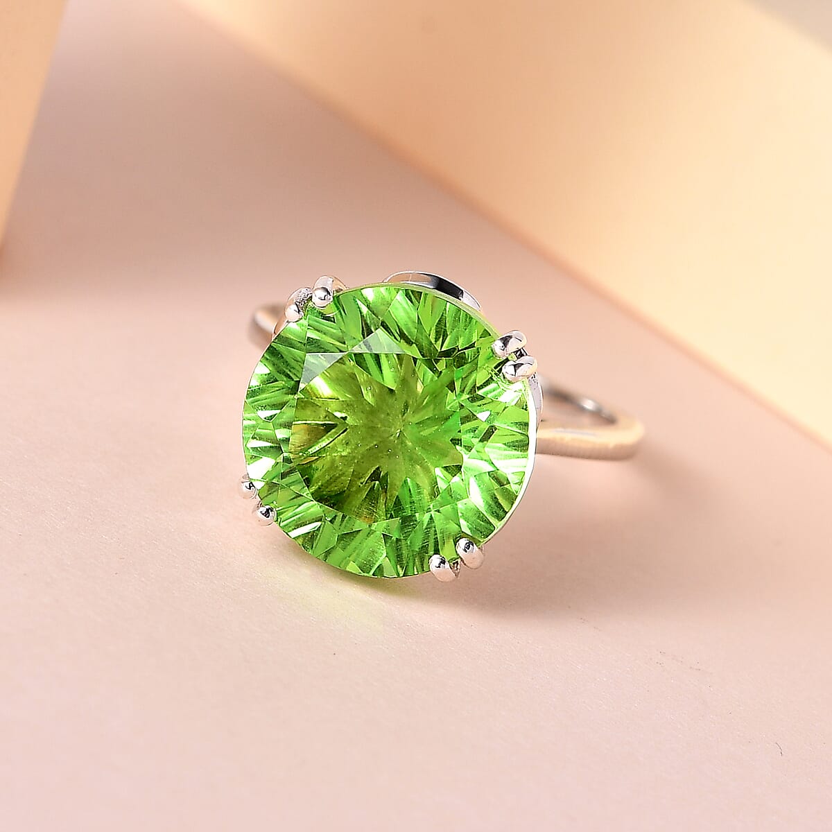 Buy Concave Cut Chartreuse Quartz (Triplet) and White Zircon Ring in ...
