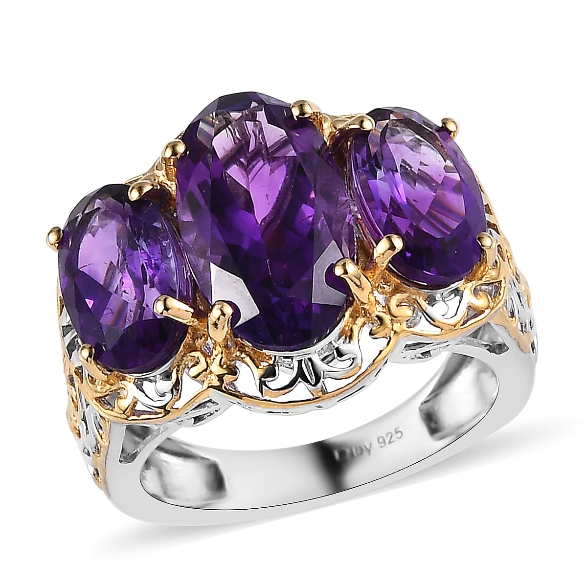 Buy Premium Moroccan Amethyst 3 Stone Ring in Vermeil Yellow Gold and ...