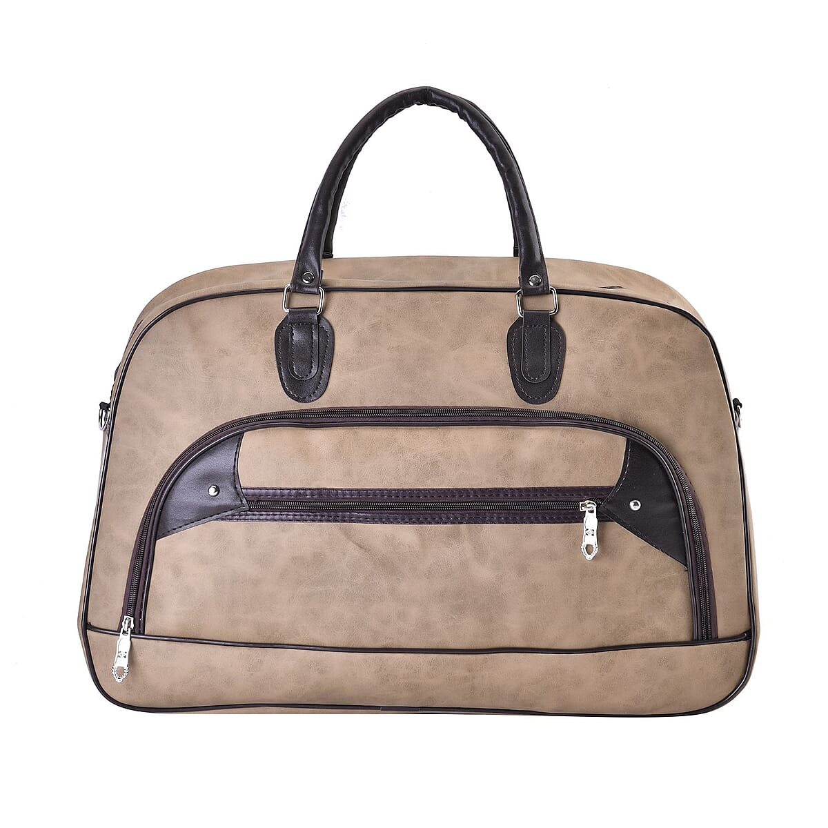 Buy Khaki Color Faux Leather Travel Bag with Handle Drop & Shoulder ...