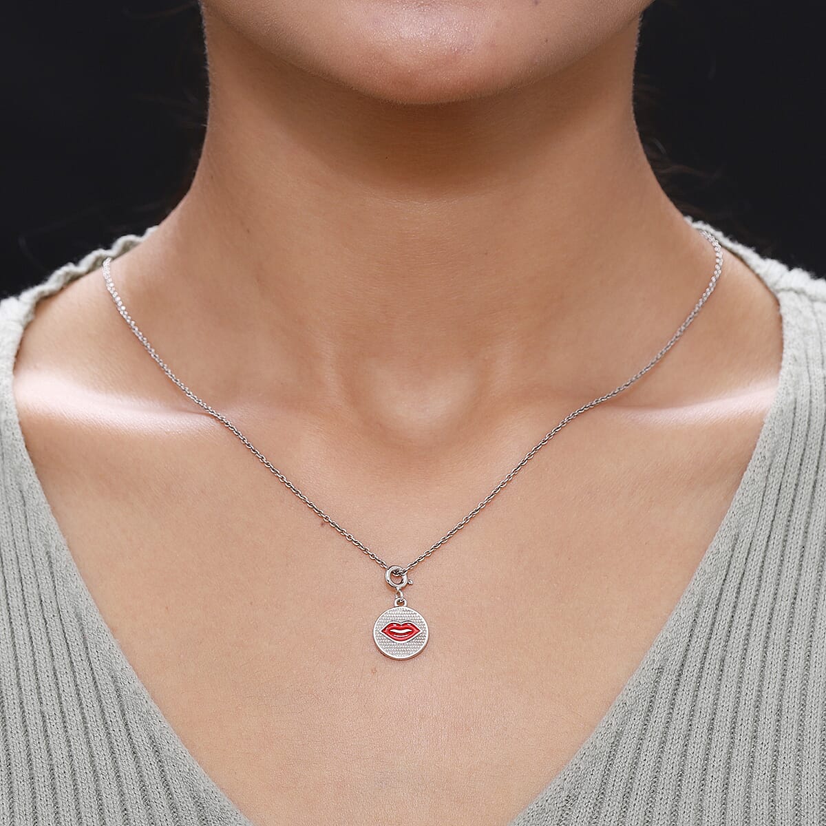 Buy Platinum Over Sterling Silver and Enameled Lip Charm at ShopLC.