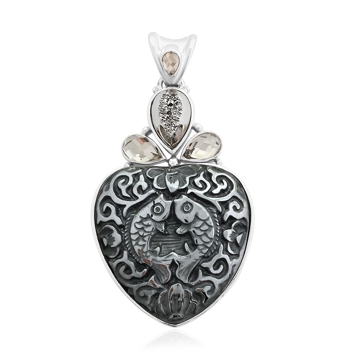 Buy Sajen Silver Hematite Carved and Multi Gemstone Pendant in Platinum ...