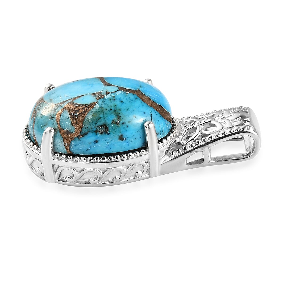 Buy Matrix Chestnut Brine Turquoise Solitaire Pendant in Platinum Over ...