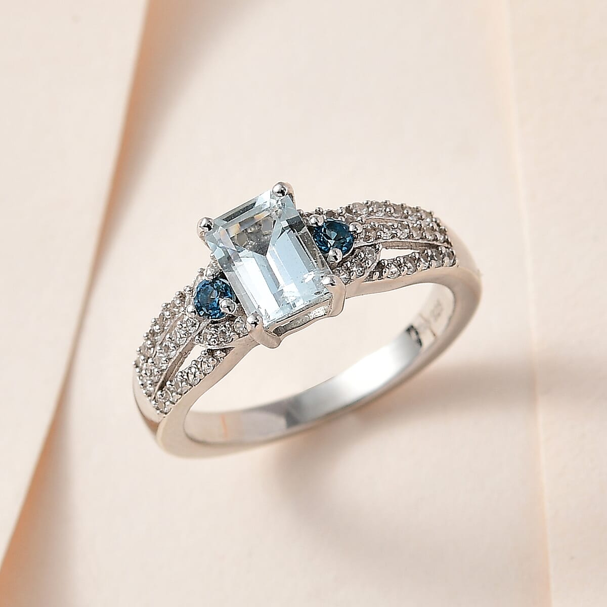 Buy Premium Mangoro Aquamarine and Multi Gemstone Ring in Platinum Over ...