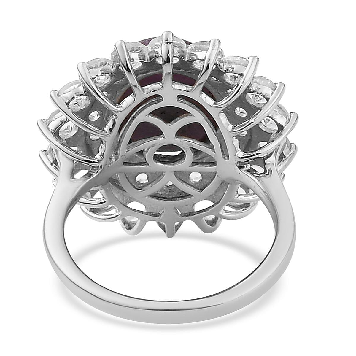 Buy Indian Star Ruby and White Topaz Cocktail Ring in Platinum Over ...